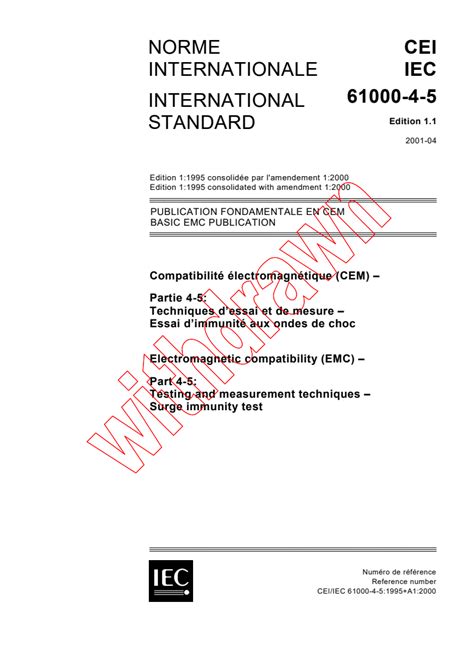 Iec 61000 4 5 1995 Electromagnetic Compatibility Emc Part 4 Testing And Measurement