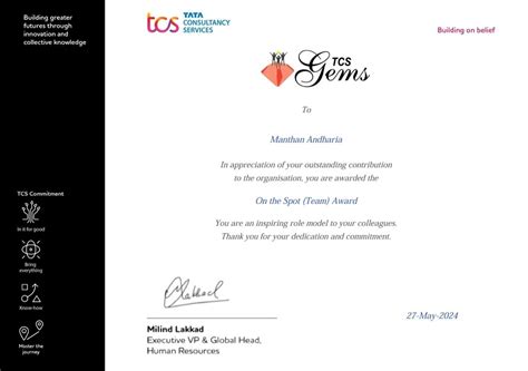 Manthan Andharia On Linkedin Tata Tcs Teamaward