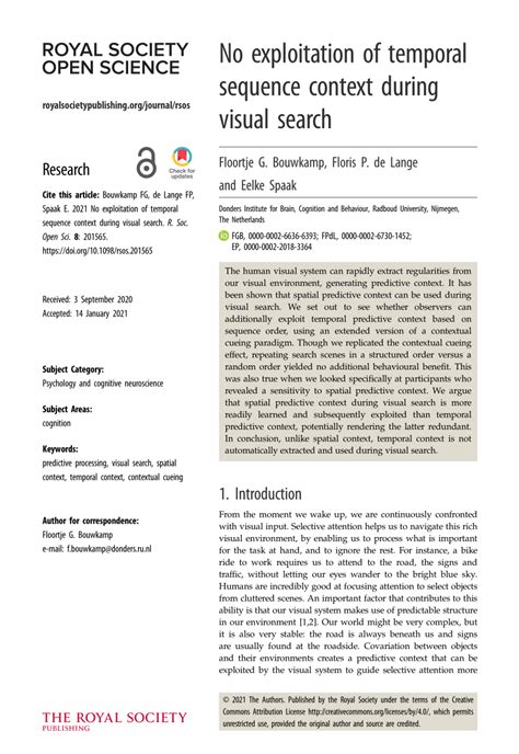 Pdf No Exploitation Of Temporal Sequence Context During Visual Search