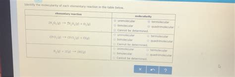 Solved Identify The Molecularity Of Each Elementary Reaction In The Table 1 Answer