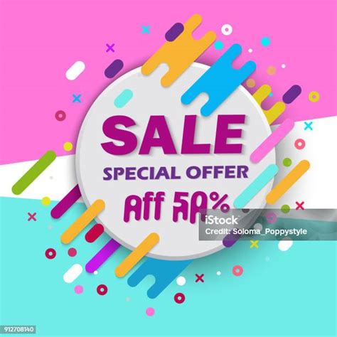 슈퍼 판매 및 특별 행사 50 에서 벡터 일러스트입니다 현대 소재 디자인 스타일 유행 네온 기하학적 그림 배경 화면 색깔의 배너 가격에 대한 스톡 벡터 아트 및 기타 이미지