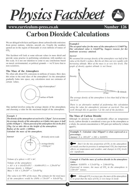 Co2 Calculations Curriculum Press