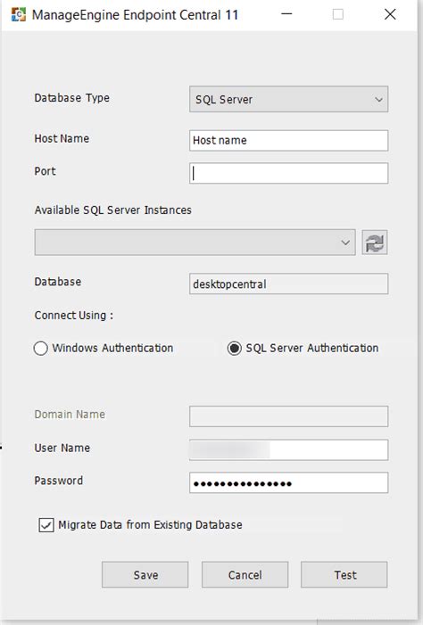 Configuring Endpoint Central To Use Mssql Database Server Manageengine