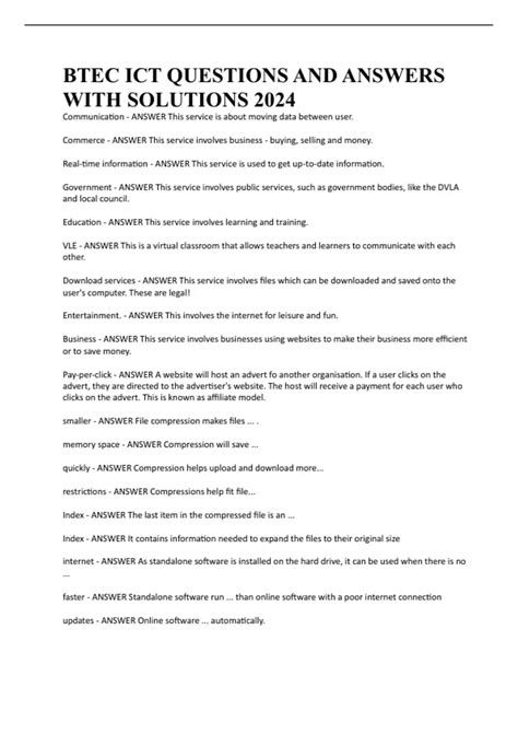 Btec Ict Questions And Answers With Solutions 2024 Btec Stuvia Us