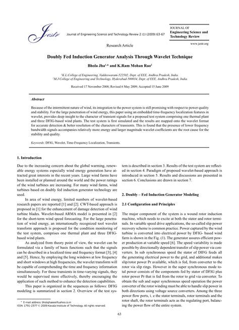 Pdf Doubly Fed Induction Generator Analysis Through Wavelet Technique
