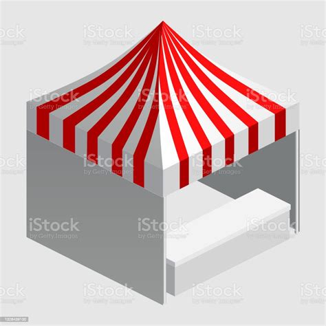 등가 시 시장 노점 텐트 거리 차양 캐노피 키오스크 카운터 공정 길거리 음식 시장 식료품 상품에 대한 흰색 빨간색 문자열 격리된 벡터 3차원 형태에 대한 스톡 벡터 아트 및