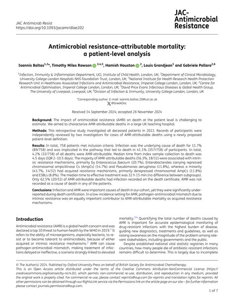 Pdf Antimicrobial Resistance Attributable Mortality A Patient Level Analysis