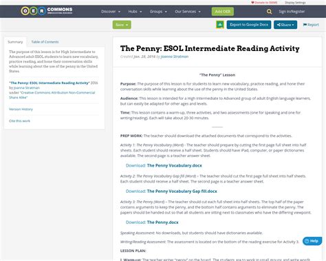 The Penny Esol Intermediate Reading Activity Oer Commons