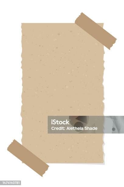 테이프로 붙인 빈티지 갈색 찢어진 종이 그림 템플릿입니다 접착 테이프가 있는 재활용 메모 용지 접착 테이프에 대한 스톡 벡터