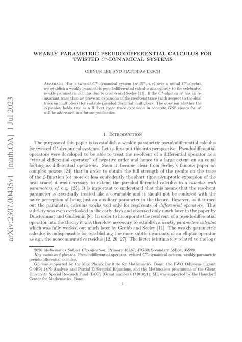 Pdf Weakly Parametric Pseudodifferential Calculus For Twisted C Dynamical Systems