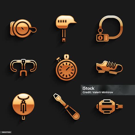 스톱워치 드라이버 자전거 페달 신발 핸들 바 잠금 장치 및 벨 아이콘을 설정합니다 벡터 검은색에 대한 스톡 벡터 아트 및 기타 이미지 Istock