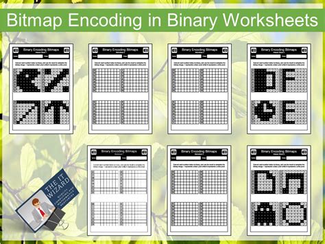 binary conversion and bitmap encoding worksheet pack answers included teaching resources