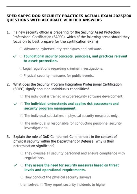 SpĒd Sappc Dod Security Practices Actual Exam 2025 200 Questions With Accurate Verified Answers