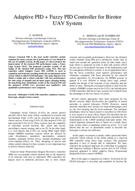 Pdf Adaptive Pid Fuzzy Pid Controller For Birotor Uav System