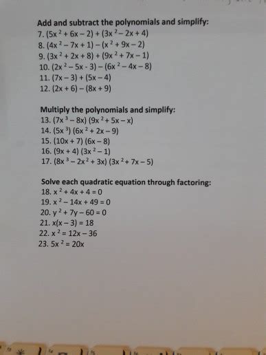 Solved Add And Subtract The Polynomials And Simplify 7 5x