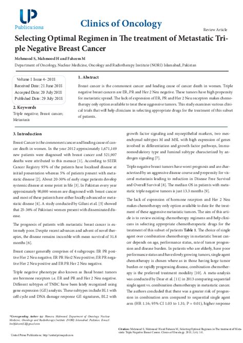 Pdf Selecting Optimal Regimen In The Treatment Of Metastatic Triple Negative Breast Cancer