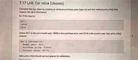 Texts 717 Lab Car Value Classes Complete The Car Class By Creating An