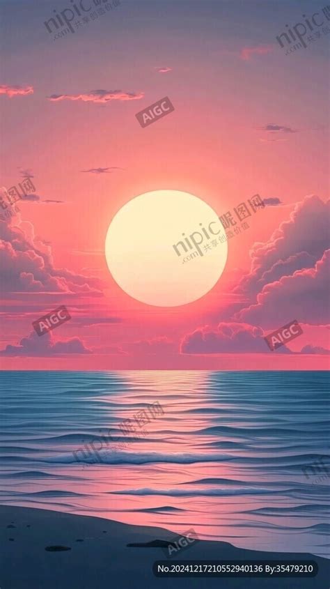 Ai创作图海上落日插画 日落夕阳插画 插画夕阳 插画落日 插画日落 海景晚霞长图 插画红日 日出风景插画 唯美晚霞插画 大海夕阳云彩 插画海洋