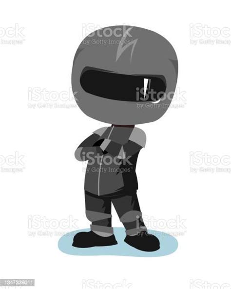 검은 색 재킷과 헬멧을 입은 오토바이 운전자 바이커 유니폼 서 만화 스타일 재미있는 캐릭터 플랫 디자인 흰색 배경에 격리 벡터 오토바이에 대한 스톡 벡터 아트 및 기타