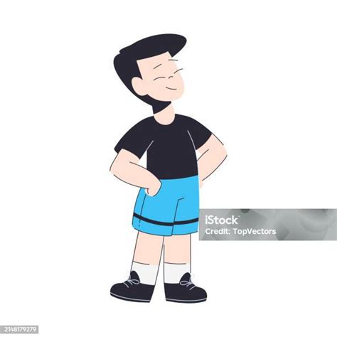 행복하다 소년 서 있는 와 미소 재미를 가지고 벡터 일러스트 감정에 대한 스톡 벡터 아트 및 기타 이미지 감정 귀여운 긍정적인 감정 표현 Istock