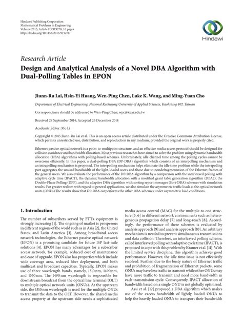 Pdf Design And Analytical Analysis Of A Novel Dba Algorithm With Dual