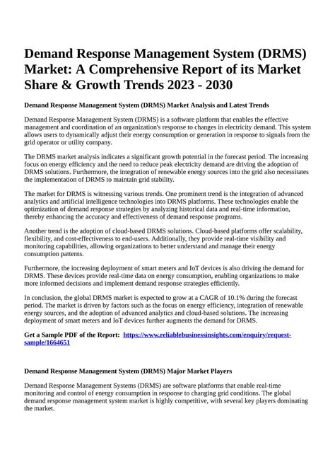 Reportprime Demand Response Management System DRMS Market A Comprehensive Report Of Its