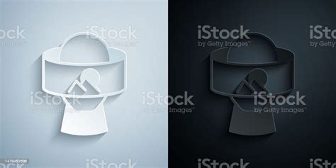 종이 컷 회색과 검은 색 배경에 고립 된 가상 현실 안경 아이콘 입체 3d Vr 마스크 광학 헤드 장착 디스플레이 종이 아트