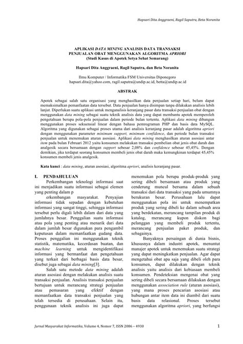 Pdf Aplikasi Data Mining Analisis Data Transaksi Penjualan Obat Menggunakan Algoritma Apriori