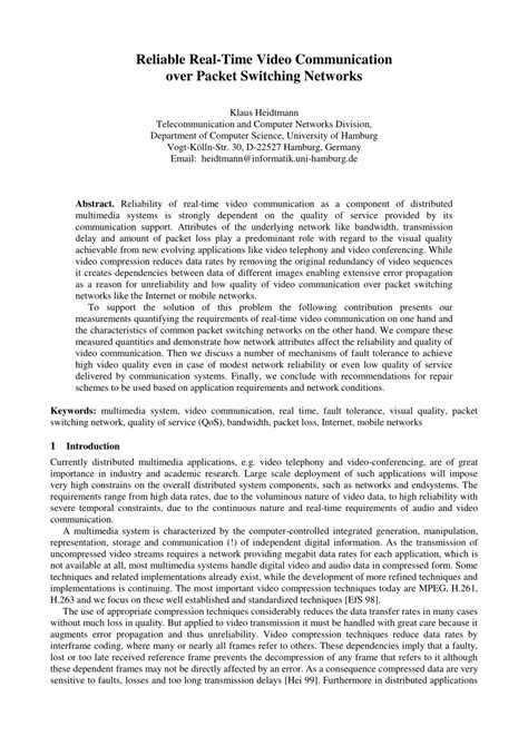 Pdf Reliable Real Time Video Communication Over Packet Switching Networks