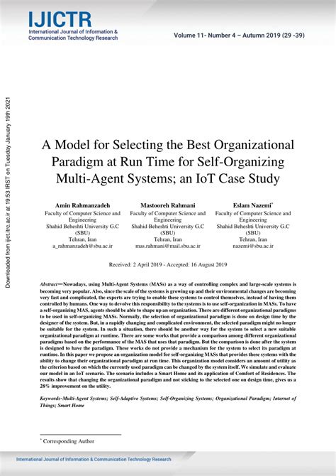 Pdf A Model For Selecting The Best Organizational Paradigm At Run Time For Self Organizing
