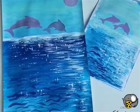 آموزش نقاشی دریا و دلفین با گواش فیلو