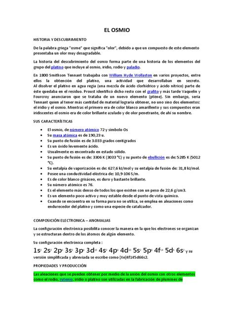 El Osmio Pdf Platino Configuración Electronica