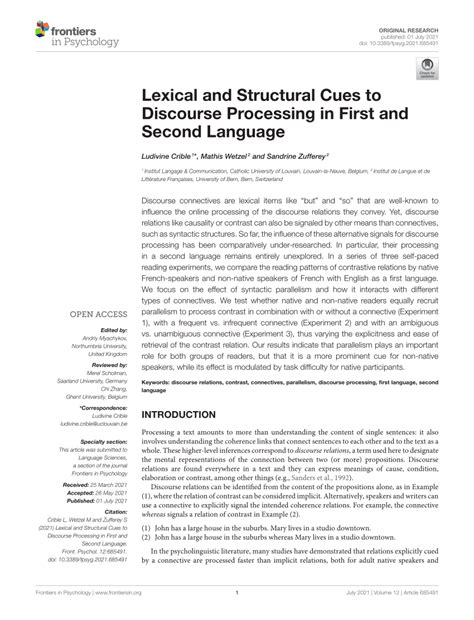 Pdf Lexical And Structural Cues To Discourse Processing In First And