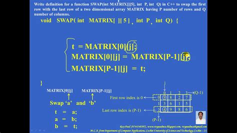 C Function To Swap 1st Row With Last Row Youtube