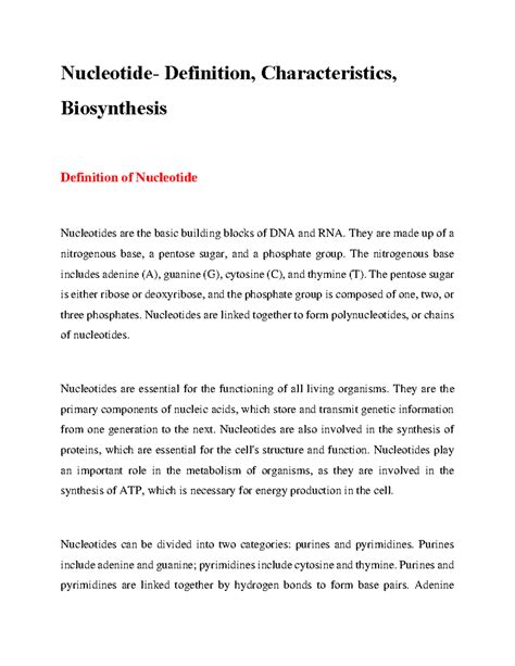 Nucleotide Definition Characteristics Biosynthesis Nucleotide Definition Characteristics