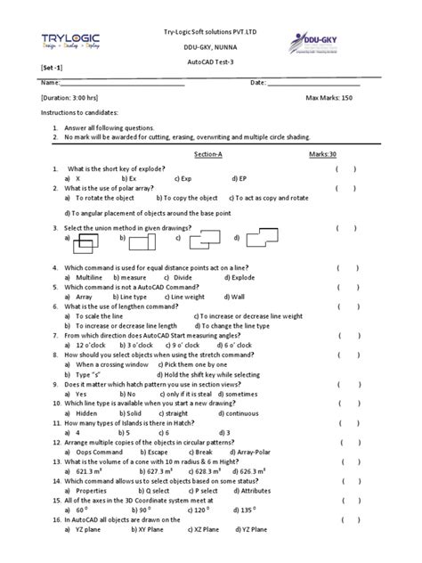 Autocad Test 3 Set 1 Pdf Cartesian Coordinate System Angle