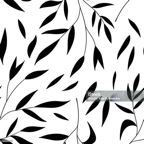 손으로 그린 잎으로 매끄러운 꽃 귀여운 가을 흑백 배경 열대 잔디 가지 현대 꽃 구성 벽지 포스터 직물 직물패션 벡터 일러스트레이션 0명에 대한 스톡 벡터 아트 및 기타