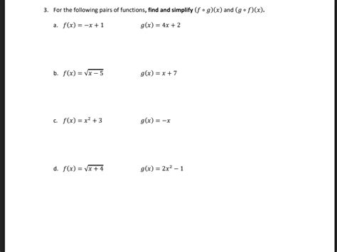 solved 3 for the following pairs of functions find and