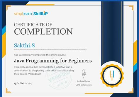 Sakthi S On Linkedin Sakthis Has Successfully Completed The Java Programming For Beginners