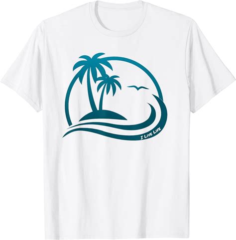 Palm Tree Beach Coconut Trees Tropical Seagull I Live Life T Shirt