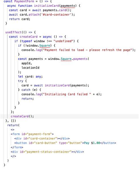 Integrating Square Payment Form In Nextjs Type Error Windowsquare