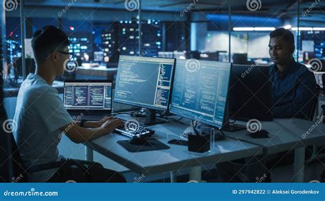 Night Office Young Japanese Man In Working On Desktop Computer