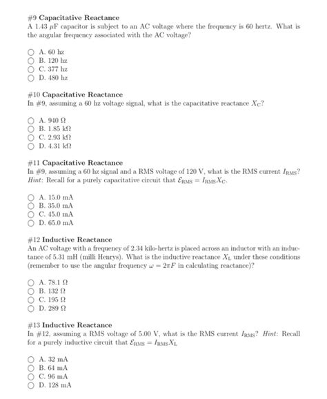 Solved 9 Capacitative Reactance A 1 43 F Capacitor Is
