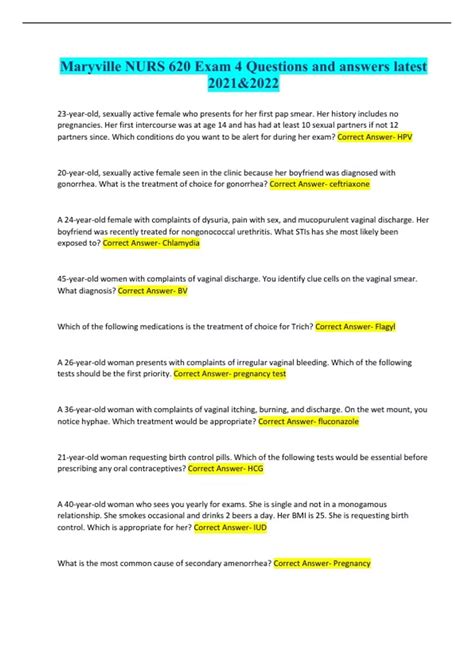 Maryville Nurs 620 Exam 4 Questions And Answers Latest 2023and2024 Nurs 620 Stuvia Us