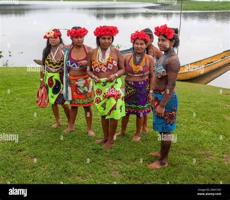 Indigenous Embera Women Dressed Up For Visitors In Their Village On