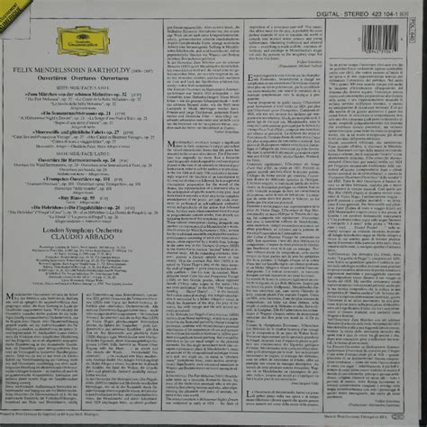 Mendelssohn Overtures Fingals Cave A Midsummer Nights Dreametc