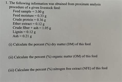 Solved The Following Information Was Obtained From Proximate