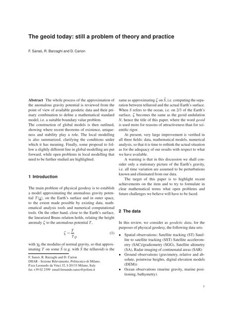 Pdf The Geoid Today Still A Problem Of Theory And Practice