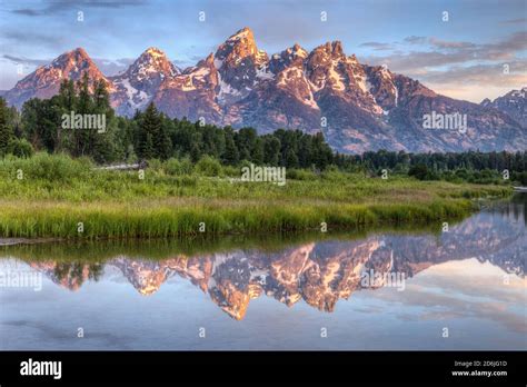 Sunrise On The Grand Teton At Schwabachers Landing In Grand Teton