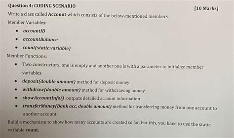 Solved Question 4 Coding Scenario 10 Marks Write A Class